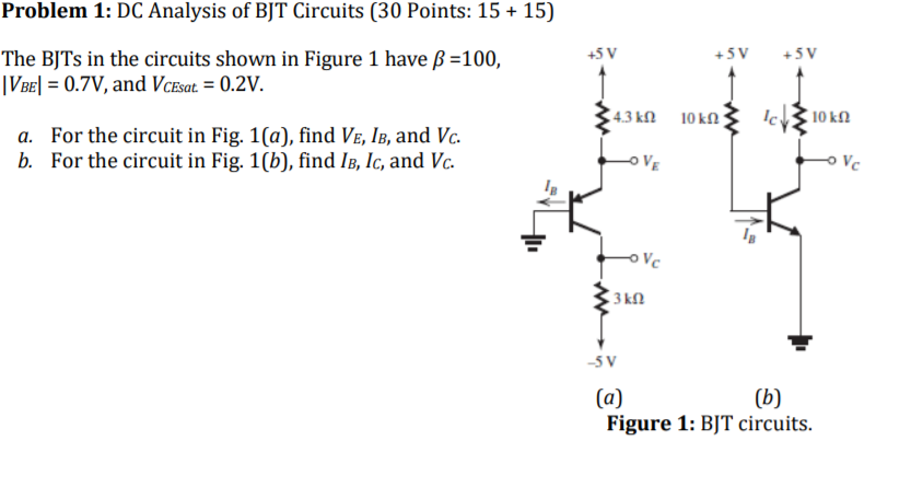Solved Problem 1: DC Analysis of BJT Circuits (30 Points: 15 | Chegg.com