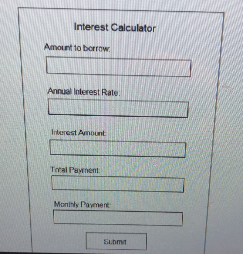 Solved Develop a web page with an interest calculator | Chegg.com