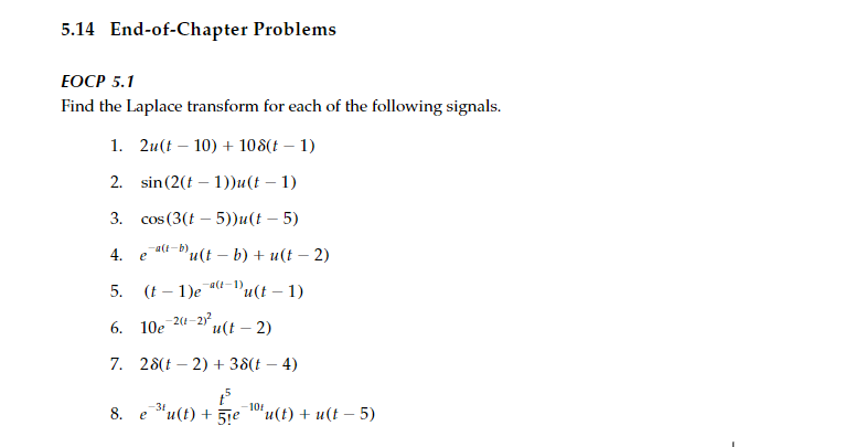 Solved EOCP 5.1 Find the Laplace transform for each of the | Chegg.com