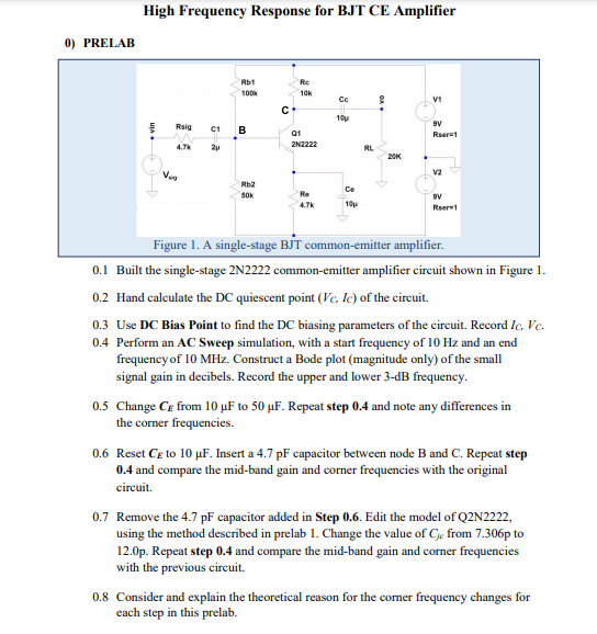 High Frequency Response for BJT CE Amplifier 0) | Chegg.com