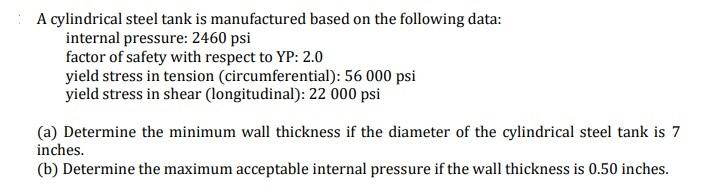 Solved A cylindrical steel tank is manufactured based on the | Chegg.com