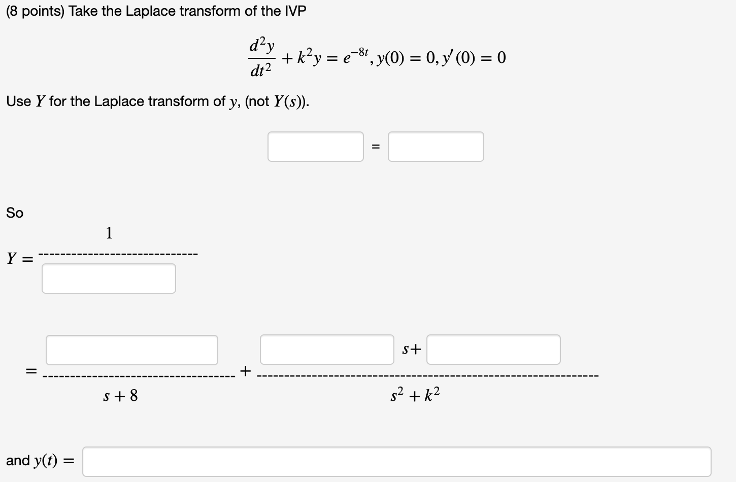 Solved (8 points) Take the Laplace transform of the IVP | Chegg.com