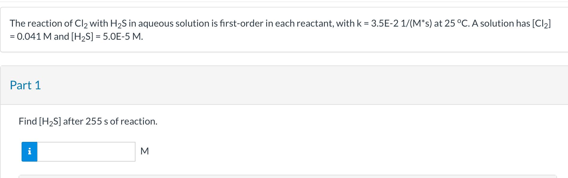 Solved The reaction of Cl2 with H2 S in aqueous solution is | Chegg.com