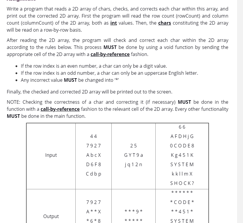 Solved Write a program that reads a 2D array of chars, | Chegg.com