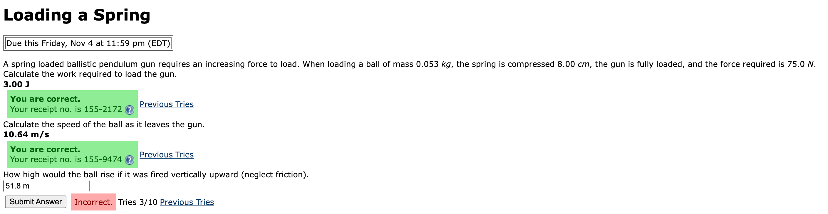 Solved Loading a Spring Calculate the work required to load | Chegg.com
