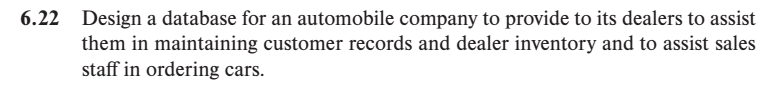 Solved 6.22 Design a database for an automobile company to | Chegg.com