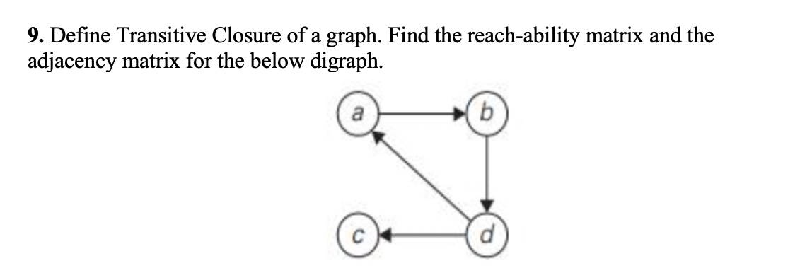 Solved 9. Define Transitive Closure of a graph. Find the | Chegg.com