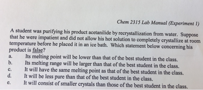 Solved Chem 2315 Lab Manual (Experiment 1) A student was | Chegg.com