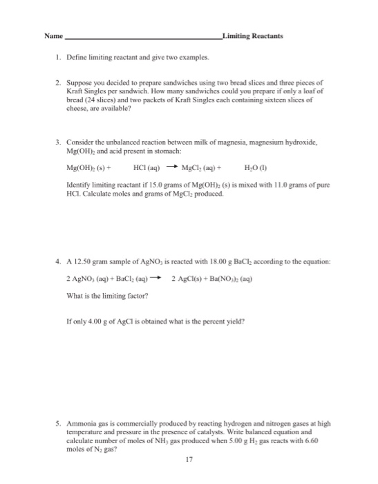 Solved Name Limiting Reactants 1. Define limiting reactant | Chegg.com