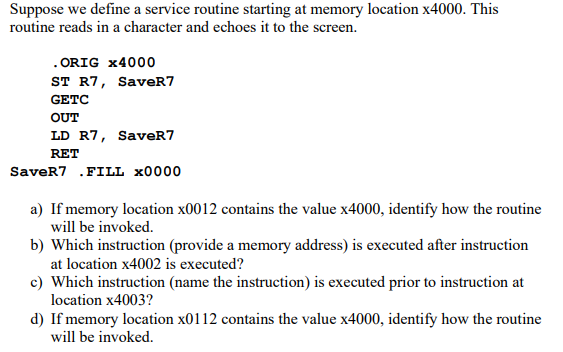 Suppose we define a service routine starting at | Chegg.com