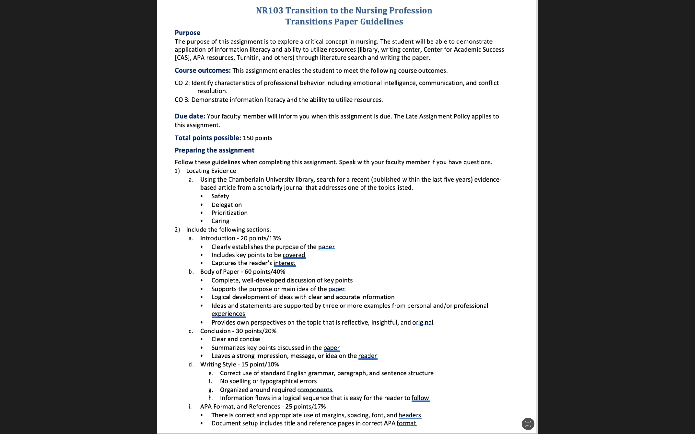 Solved Transitions Paper Guidelines Purpose The purpose of | Chegg.com