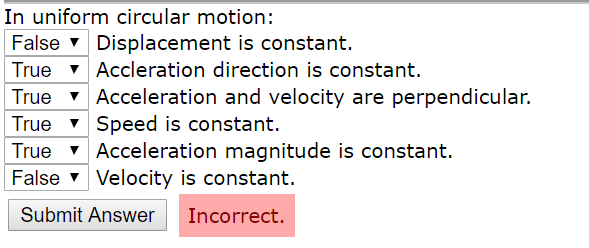 Solved In uniform circular motion: False Displacement is | Chegg.com
