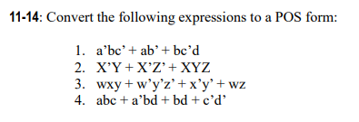 Solved 11-14: Convert the following expressions to a POS | Chegg.com