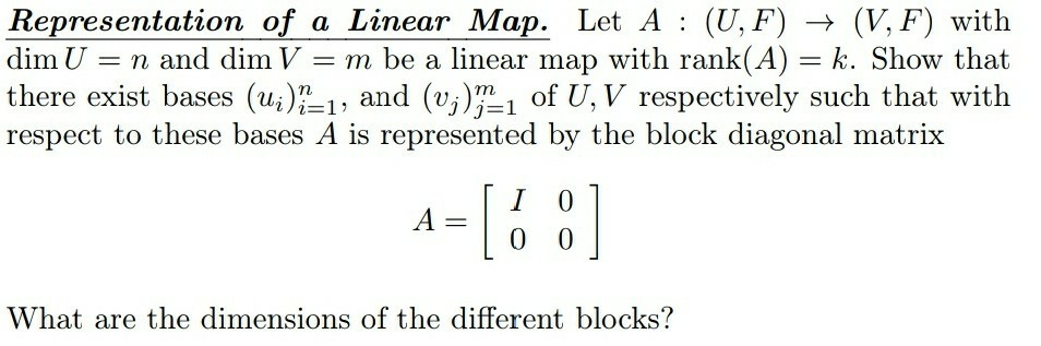 Solved Representation of a Linear Map. Let A : (U, F) + | Chegg.com