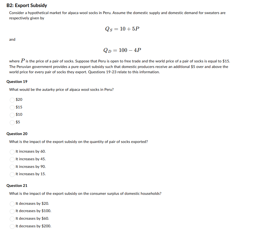 Solved B2: Export Subsidy Consider a hypothetical market for | Chegg.com
