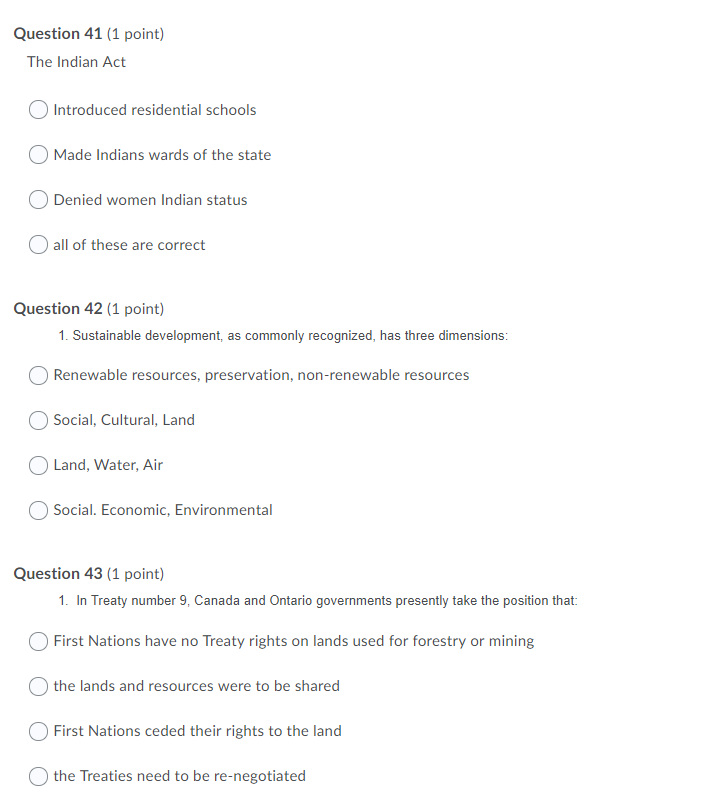 Solved Question 41 (1 point) The Indian Act Introduced | Chegg.com