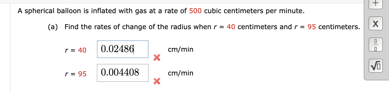 Solved A spherical balloon is inflated with gas at a rate of | Chegg.com