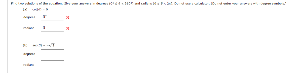Solved Find two solutions of the equation. Give your answers | Chegg.com
