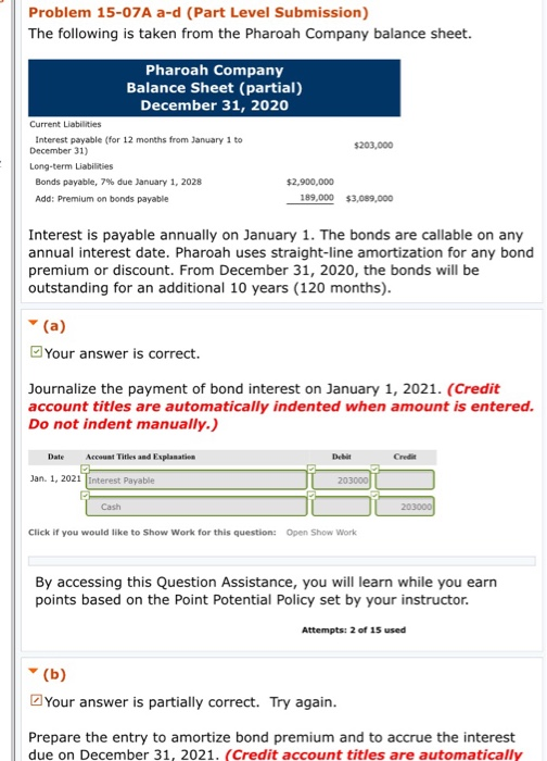 Solved Problem 15-07A a-d (Part Level Submission) The | Chegg.com