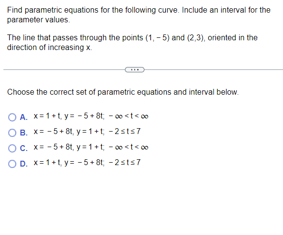 Solved Find parametric equations for the following curve. | Chegg.com
