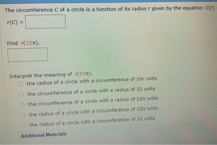 Solved The circumference C of a circle is a function of its | Chegg.com