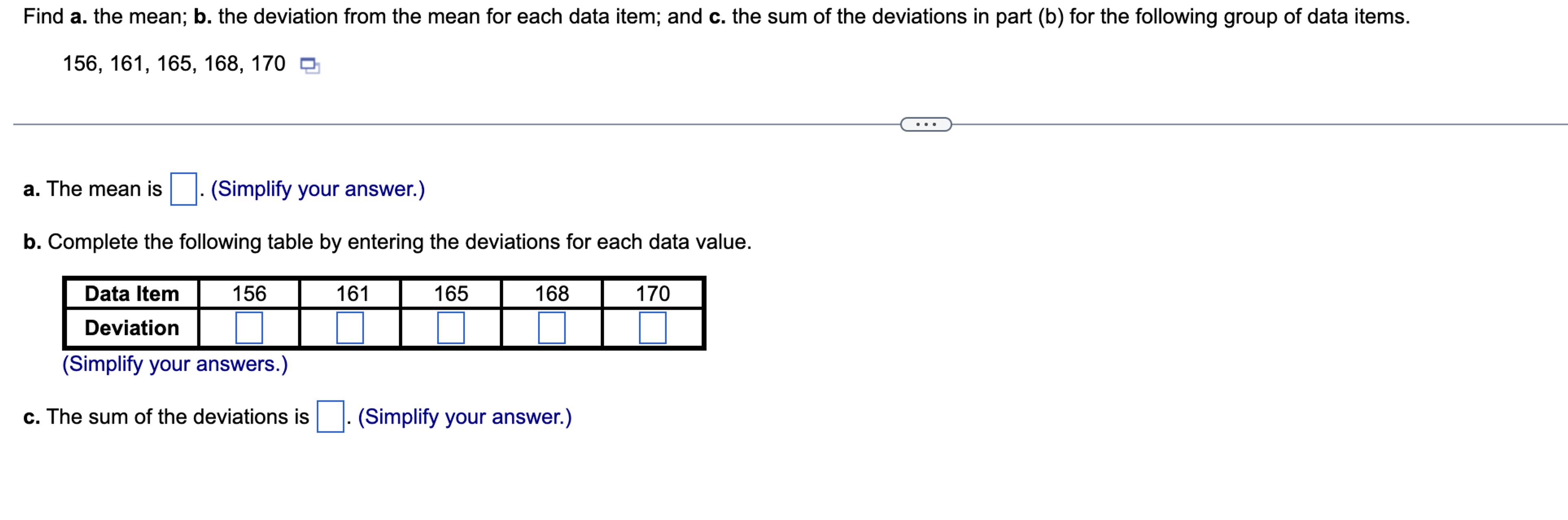 Solved Find a. ﻿the mean; b. ﻿the deviation from the mean | Chegg.com