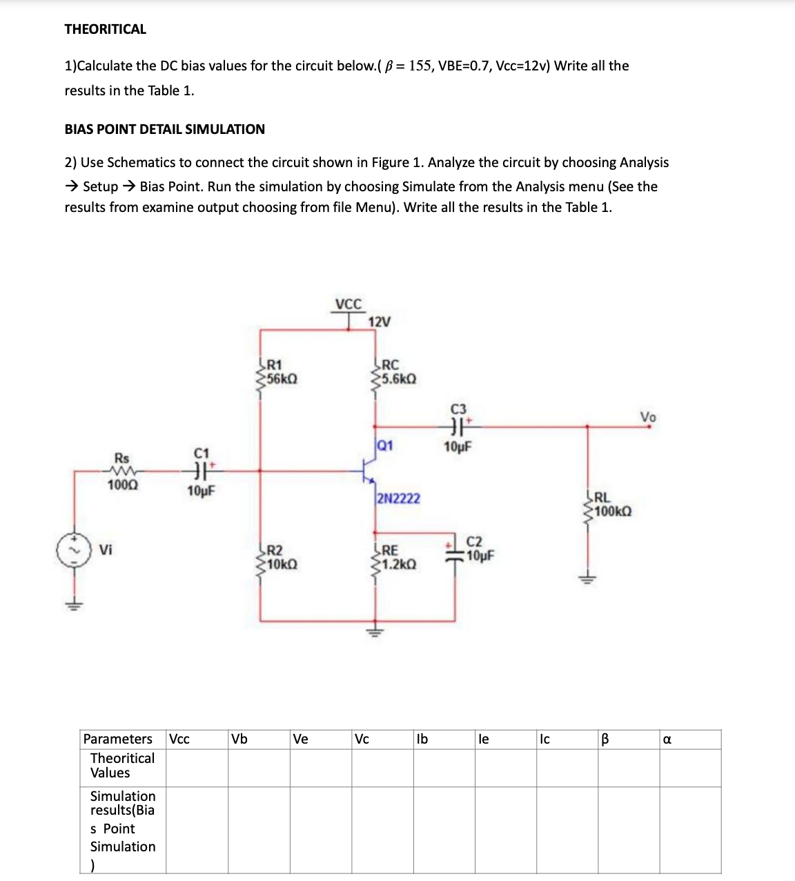 Solved 1)Calculate the DC bias values for the circuit | Chegg.com