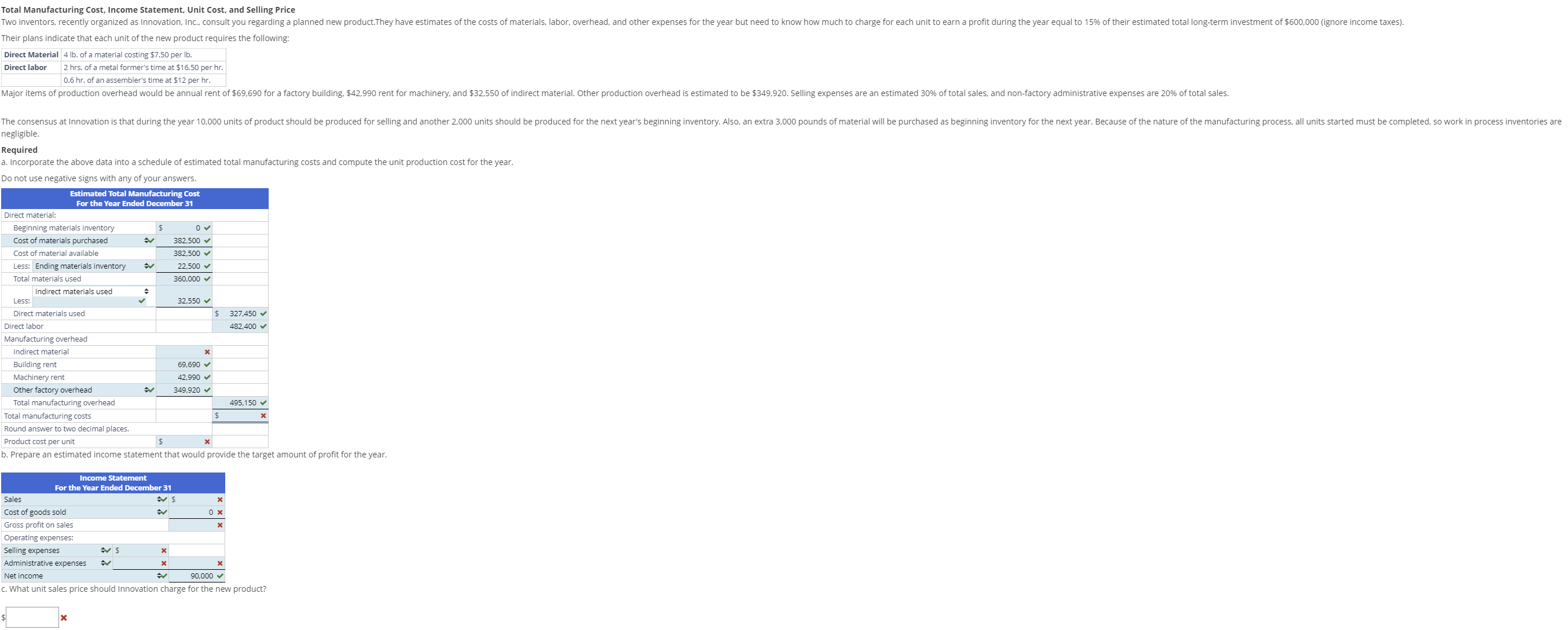 Solved Total Manufacturing Cost, Income Statement, Unit | Chegg.com