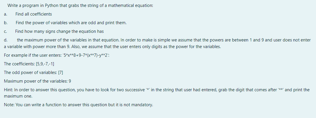 Solved Write a program in Python that grabs the string of a | Chegg.com