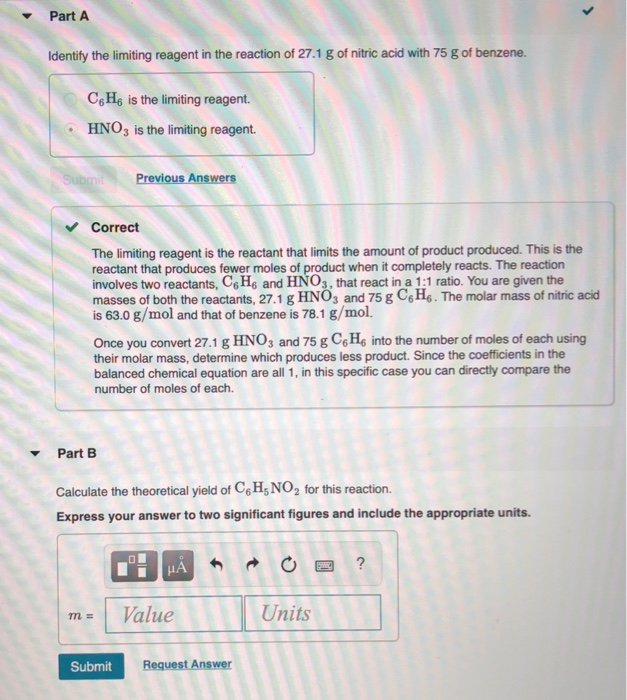 Solved Part A Identify the limiting reagent in the reaction | Chegg.com