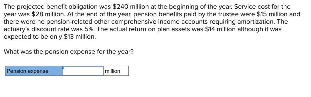 Solved The projected benefit obligation was $240 million at | Chegg.com