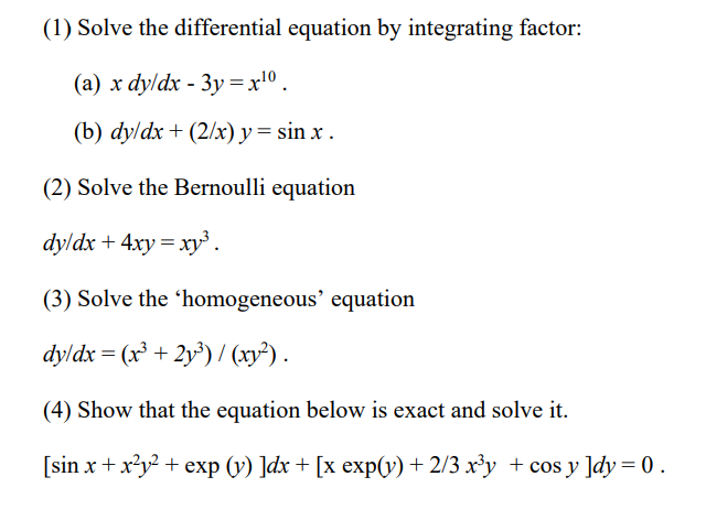Solved (1) Solve the differential equation by integrating | Chegg.com