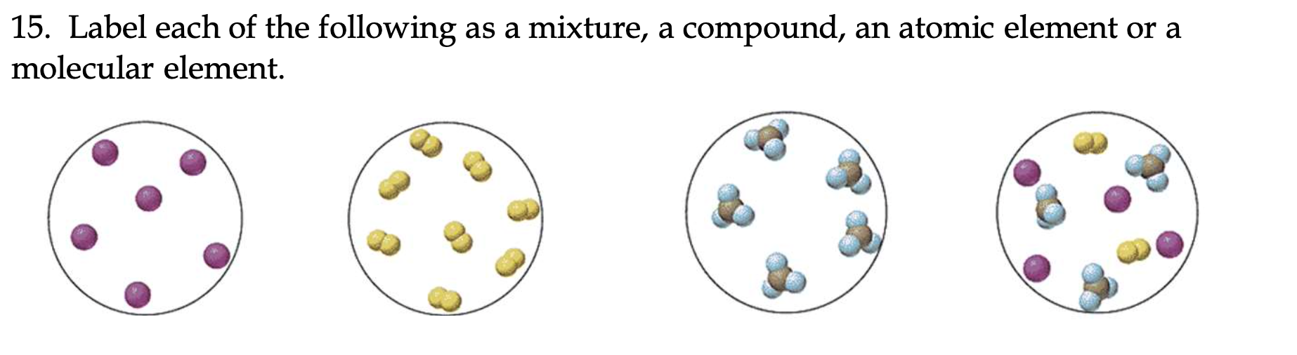 Solved 15. Label each of the following as a mixture, a | Chegg.com