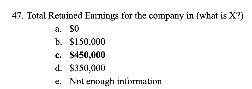 Solved 47. Total Retained Earnings for the company in (what | Chegg.com