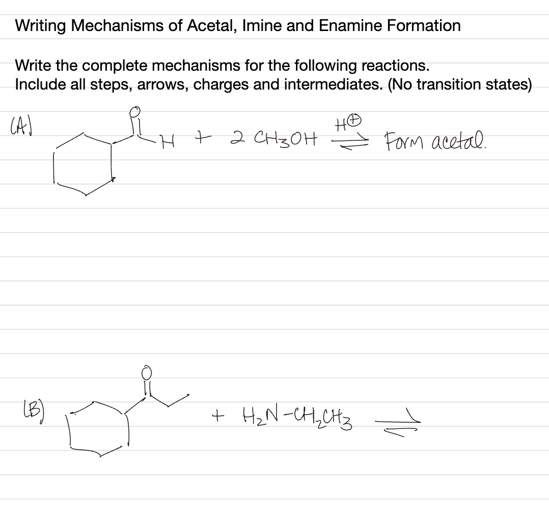 Solved Please draw outWriting Mechanisms of Acetal, Imine | Chegg.com