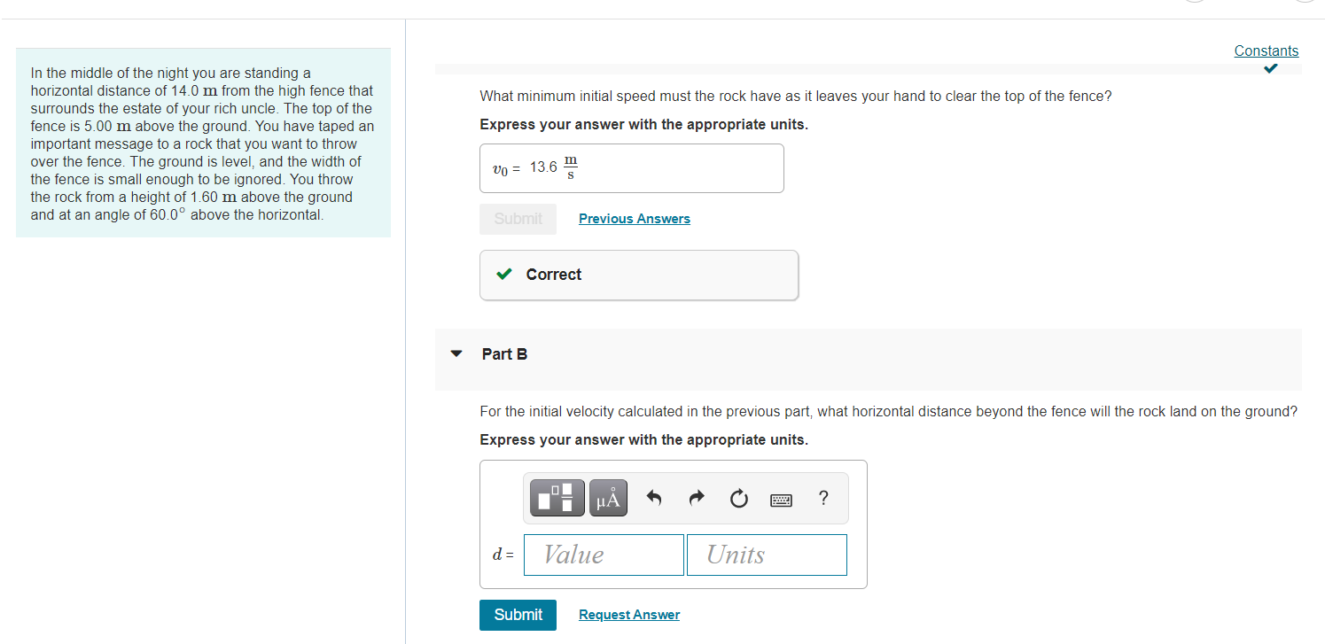 Solved Constants What minimum initial speed must the rock | Chegg.com