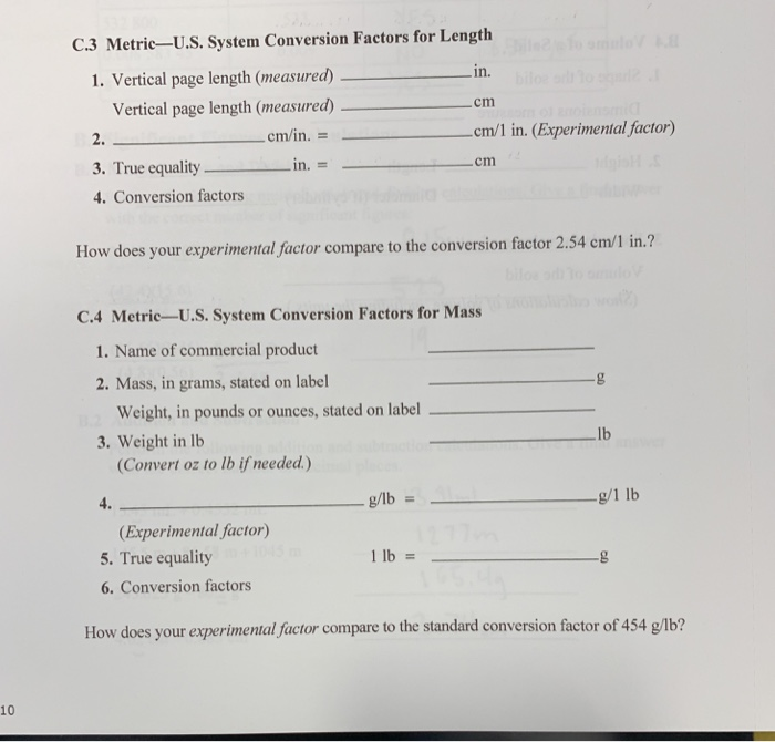 Solved C.3 Metric-U.S. System Conversion Factors for Length | Chegg.com
