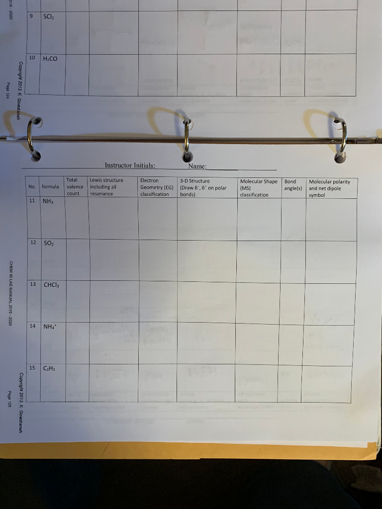 Solved 19-2020 9 SCI 10 H.CO Instructor Initials: Name: No. | Chegg.com