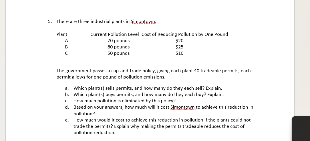 Solved 5. There are three industrial plants in Simontown: y | Chegg.com
