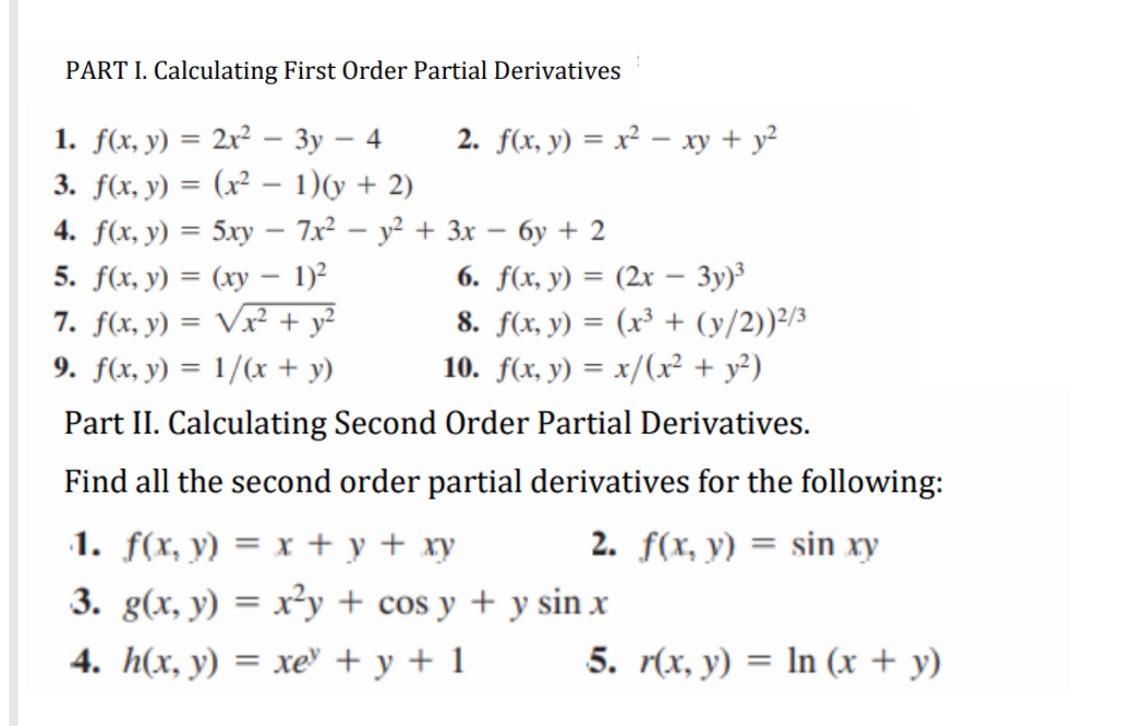 Solved 1-calculating first order partial derivatives 2- | Chegg.com