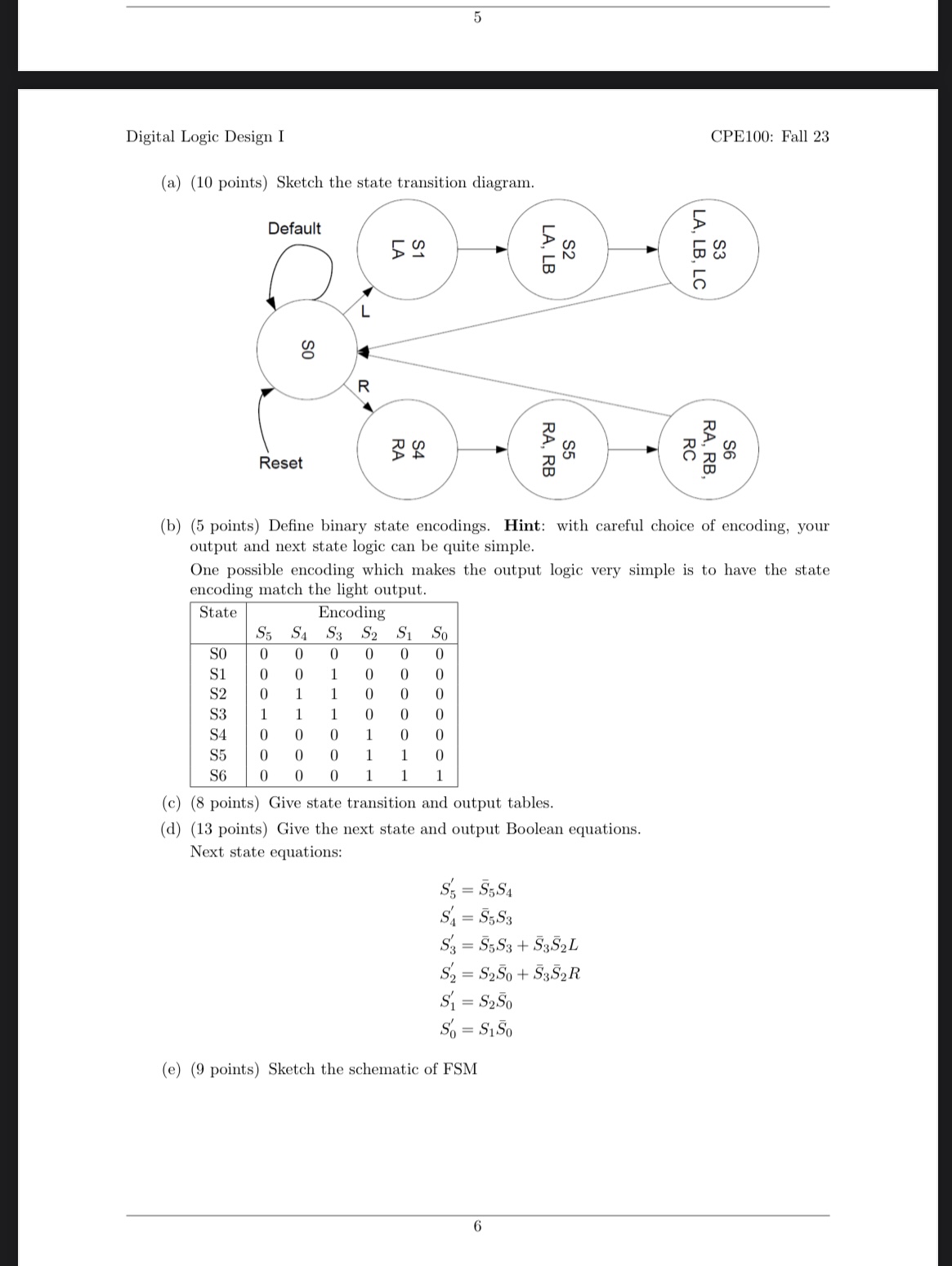 Solved (a) (10 points) Sketch the state transition diagram. | Chegg.com