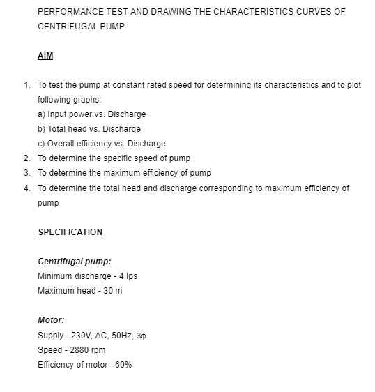 Solved PERFORMANCE TEST AND DRAWING THE CHARACTERISTICS | Chegg.com