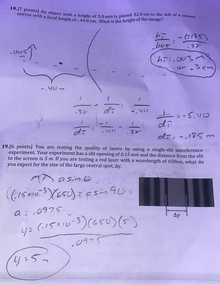 Solved 18. [7 points] An object with a height of 5.0 mm is | Chegg.com