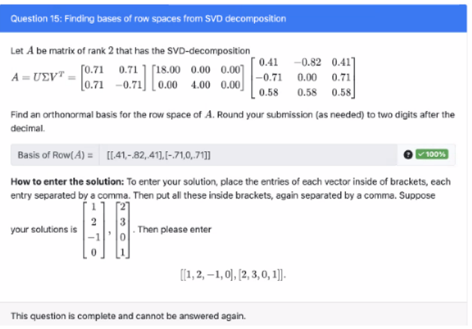 Solved Question 15: Finding bases of row spaces from SVD | Chegg.com