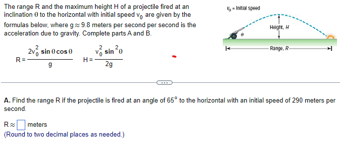 Solved A. ﻿Find the range R ﻿if the projectile is fired at | Chegg.com
