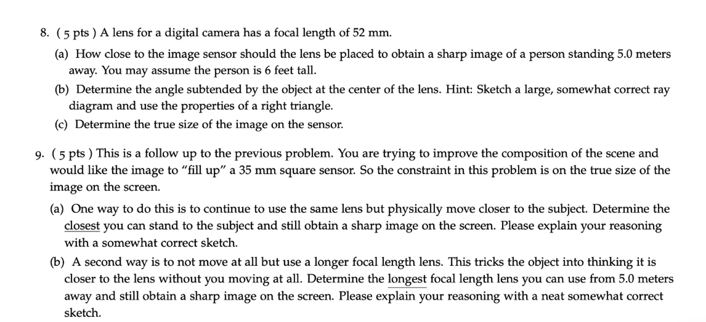 Solved ( 5 ﻿pts ) ﻿A lens for a digital camera has a focal | Chegg.com