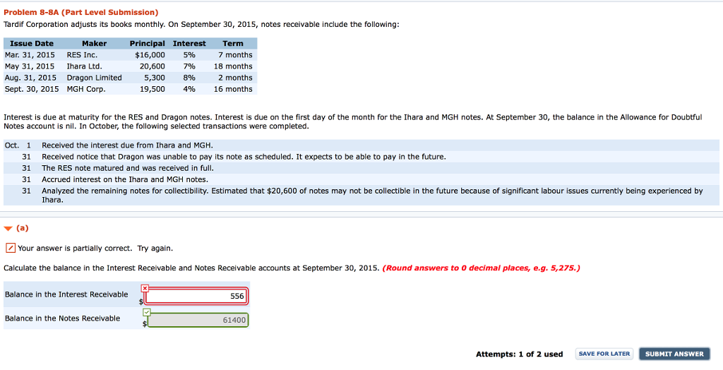 Solved Problem 8-8A (Part Level Submission) Tardif | Chegg.com