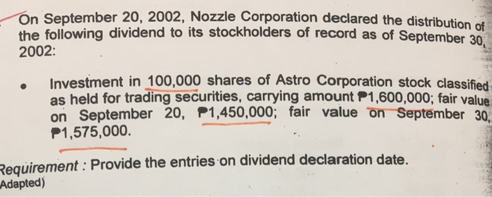 Solved On September 20, 2002, Nozzle Corporation declared | Chegg.com