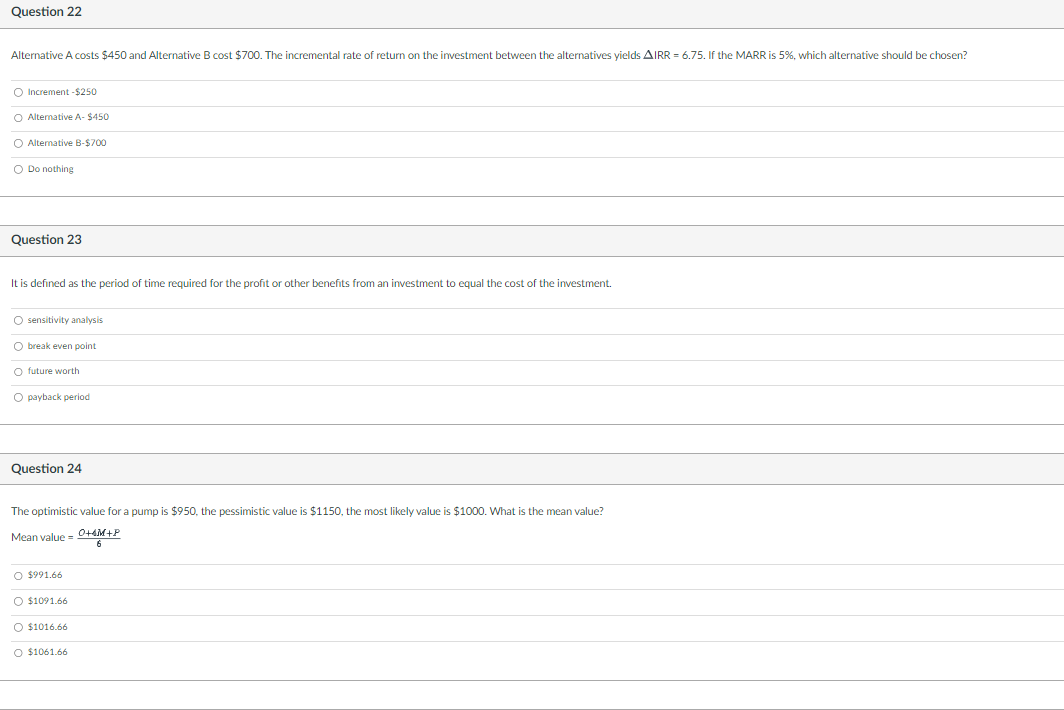 Solved Increment −$250 Altemative A- $450 Alternative B- | Chegg.com