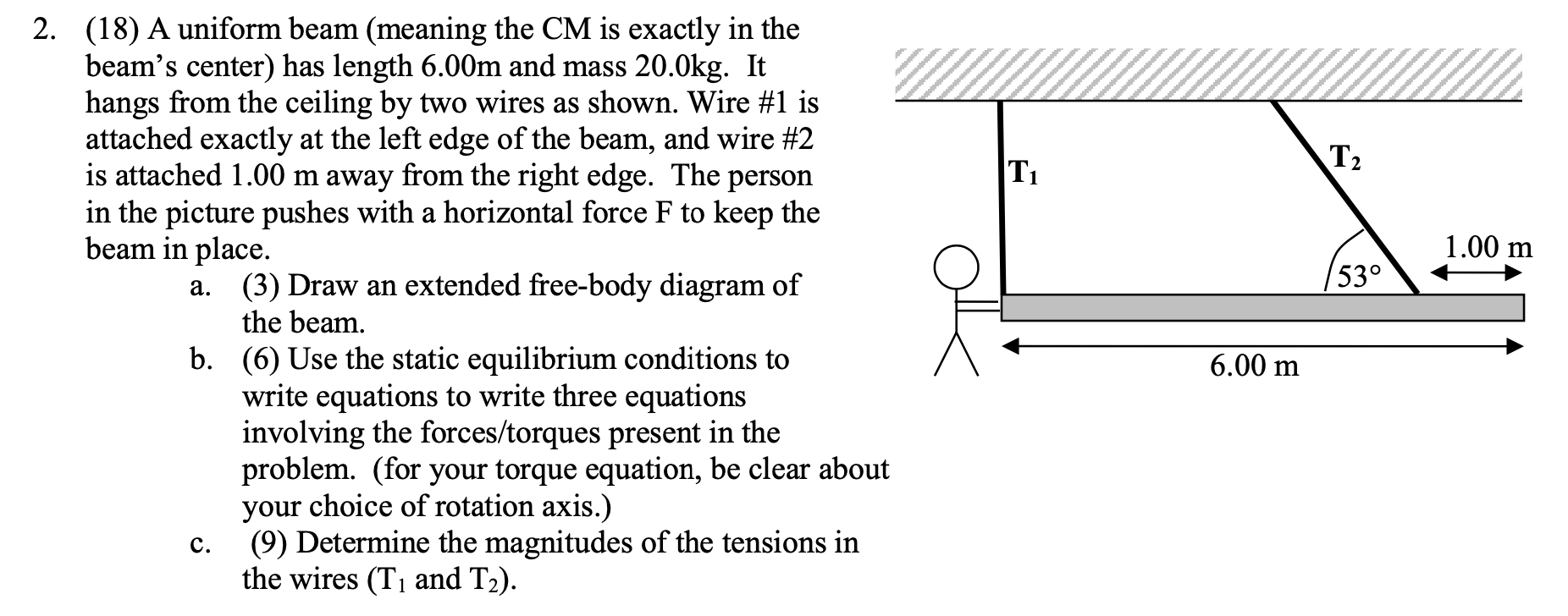 2. (18) A uniform beam (meaning the CM is exactly in | Chegg.com